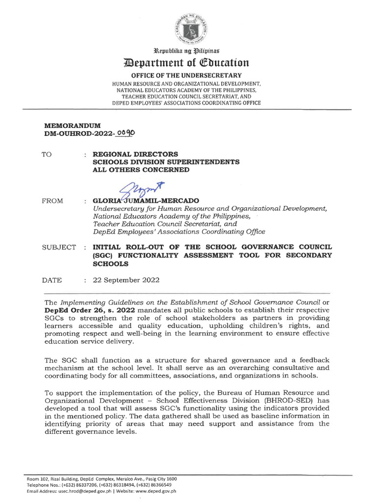 Memo - Initial Roll-Out of The SGC Functionality Assessment Tool For ...