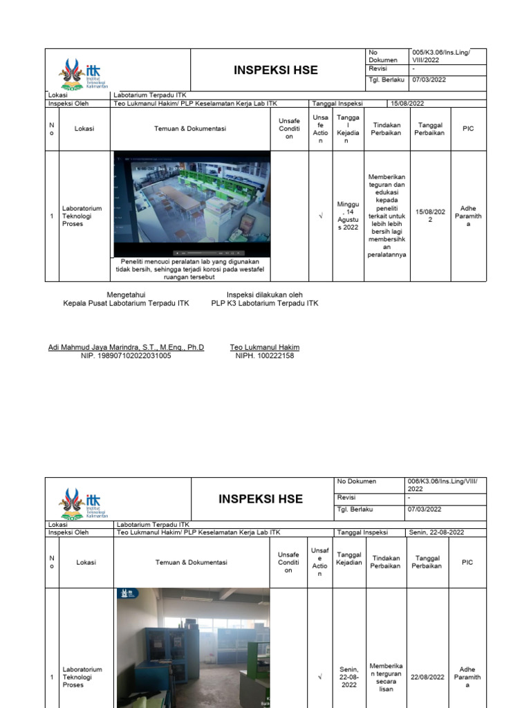 Contoh Inspeksi Hse | PDF
