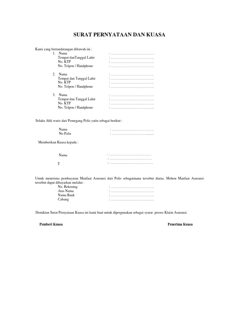 Formulir Surat Pernyataan Dan Kuasa | PDF | Politik | Hukum