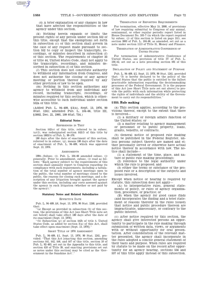 USCODE 2021 Title5 PartI Chap5 SubchapII Sec553 | PDF | Law