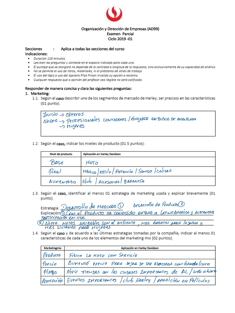 Examen de Organización y Dirección AD99 | PDF | Harley Davidson | Economias