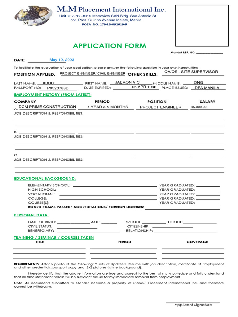 Application Form - Skilled | PDF