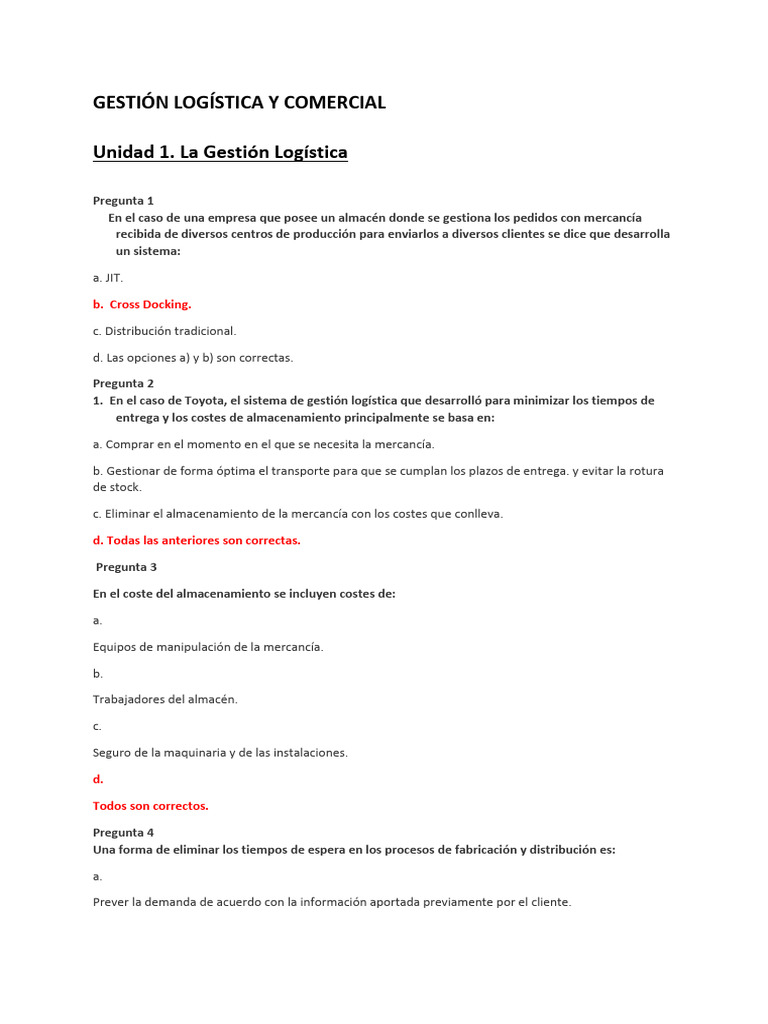 Gestión Logística y Comercial Examenes Parciales (Final) | PDF | Logística | Obtención