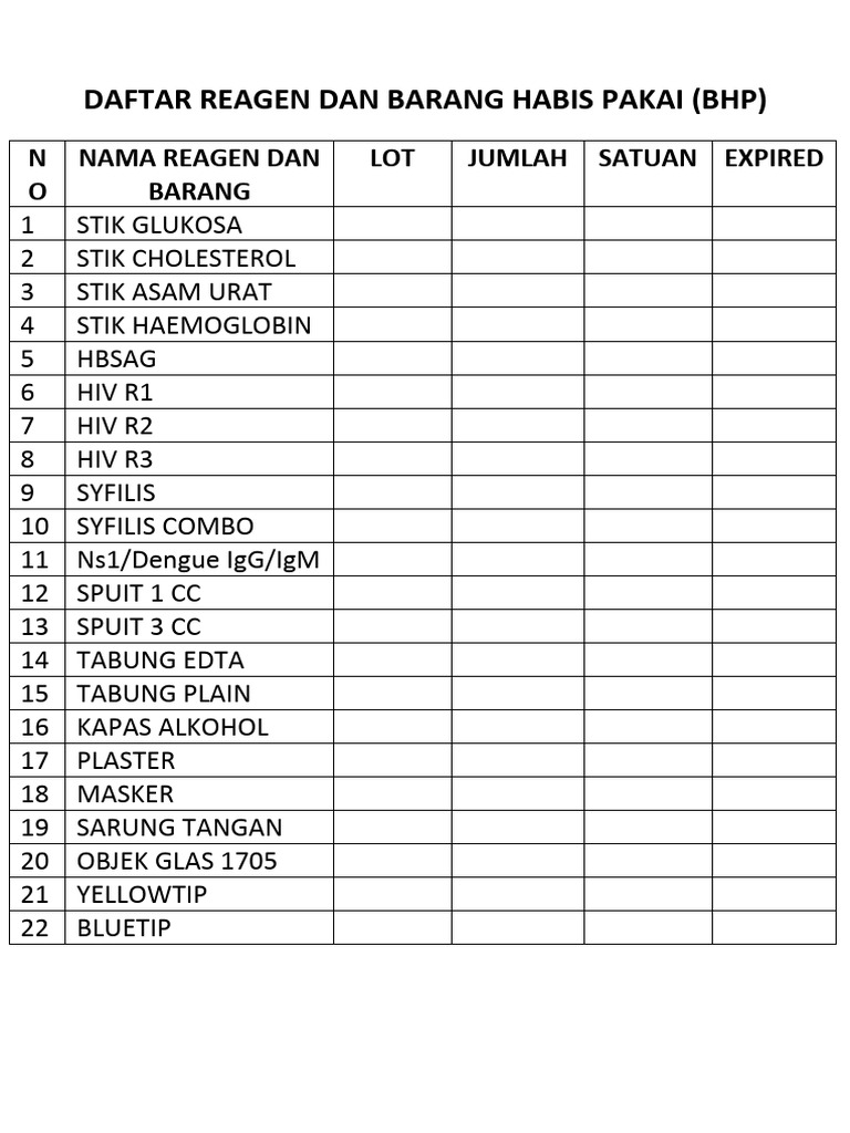 Daftar BHP Laboratorium dan Reagen | PDF