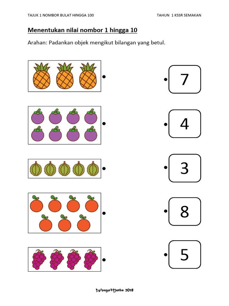 Latihan 1 Menentukan Nilai Nombor 1 Hingga 10 | PDF