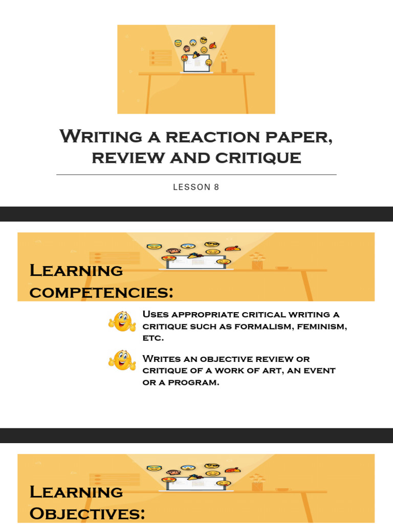 Lesson 8 Writing A Reaction Paper Eview And Critique Pdf