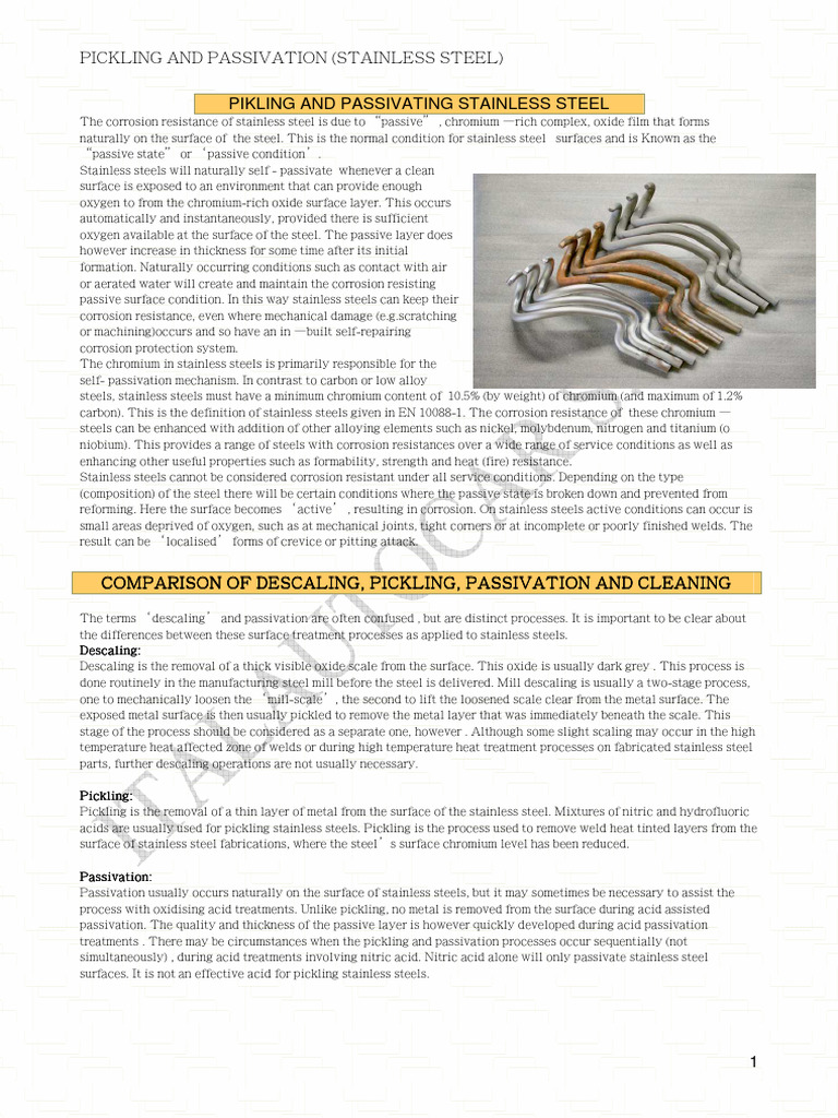 Pickling and Passivation Stainless Steel | PDF