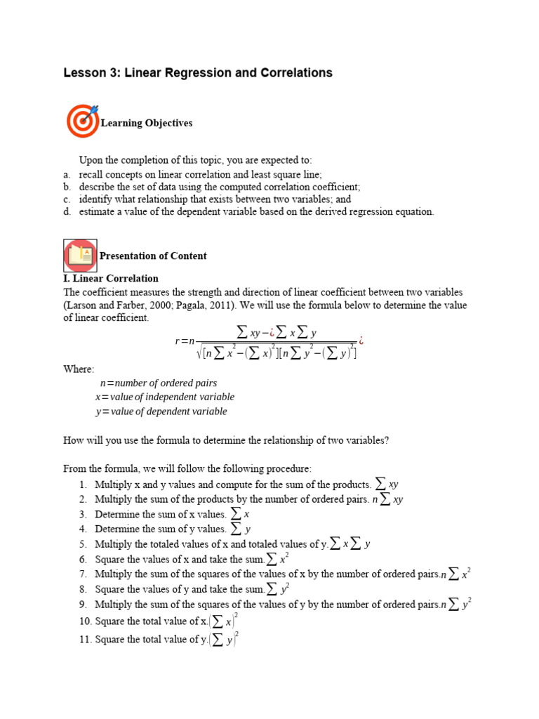 LESSON 3FINALS Linear Regression and Correlation | PDF | Regression Analysis | Linear Regression