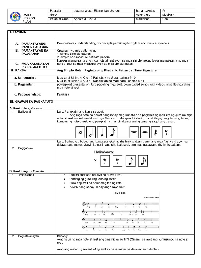 Music Lesson 2 August 31 September 1 | PDF