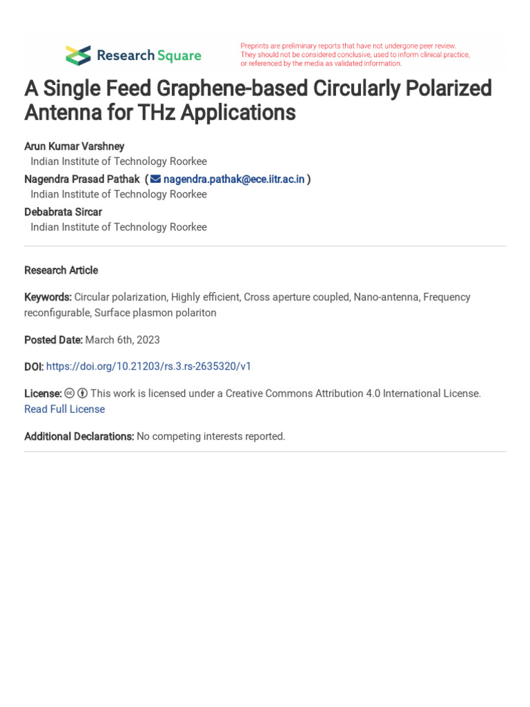 Graphene Antenna for THz Applications | PDF | Antenna (Radio) | Graphene