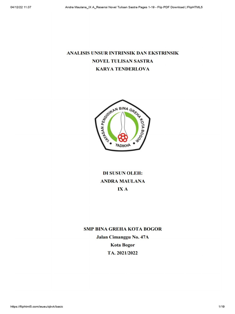 Andra Maulana - IX A - Resensi Novel Tulisan Sastra Pages 1-19 - Flip ...
