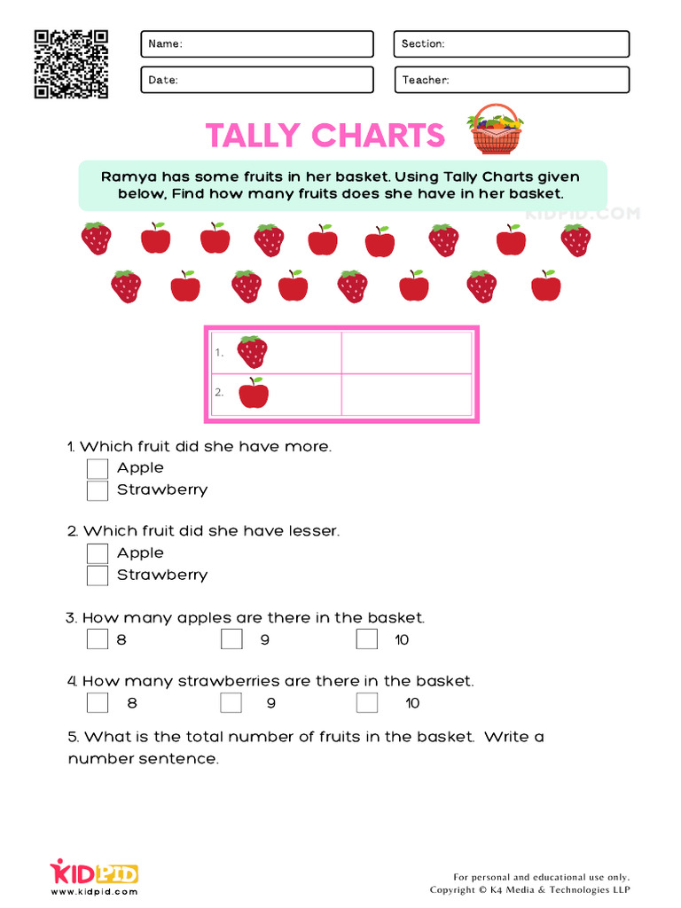 Tally Charts Free Printable Worksheets For Grade 1 | PDF