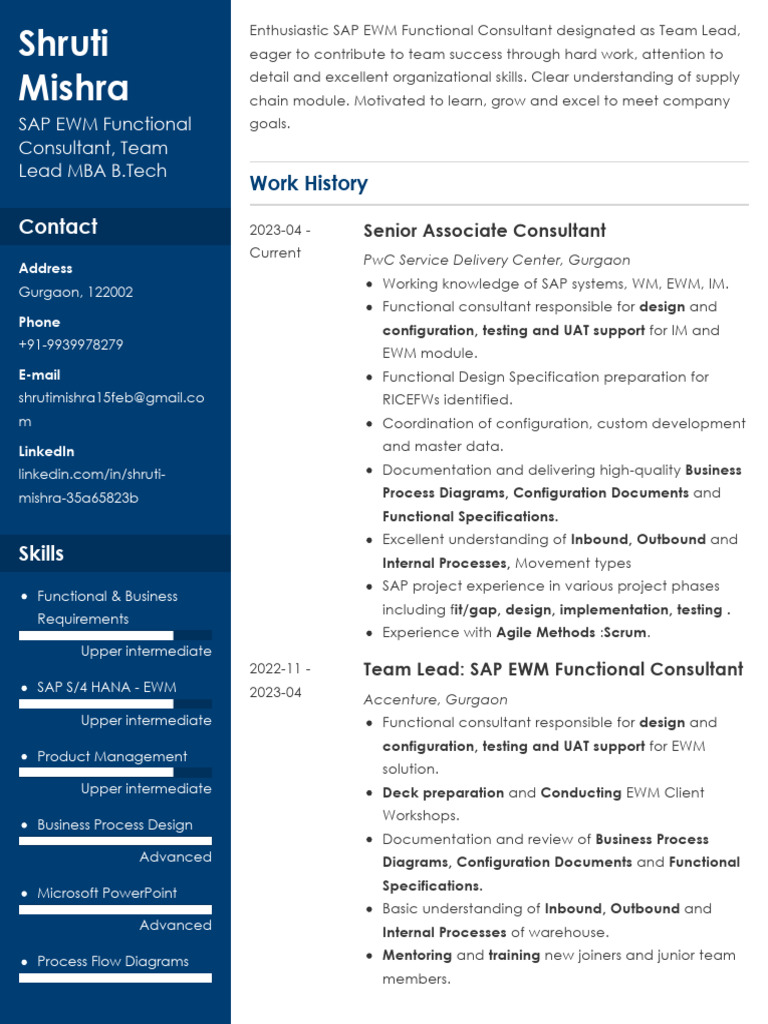 Shruti Mishra Resume | PDF | Consultant | Software Engineering