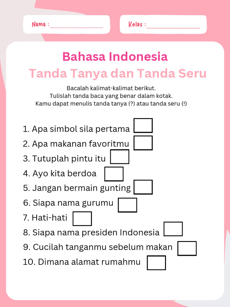LKPD Bahasa Indonesia Kelas 1 Tanda Tanya Dan Tanda Seru | PDF | Seni & Disiplin Bahasa