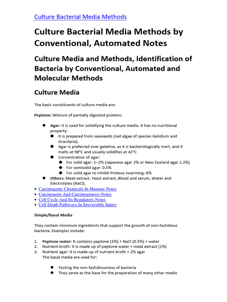 Culture Bacterial Media Methods by Conventional Automated Notes | PDF ...