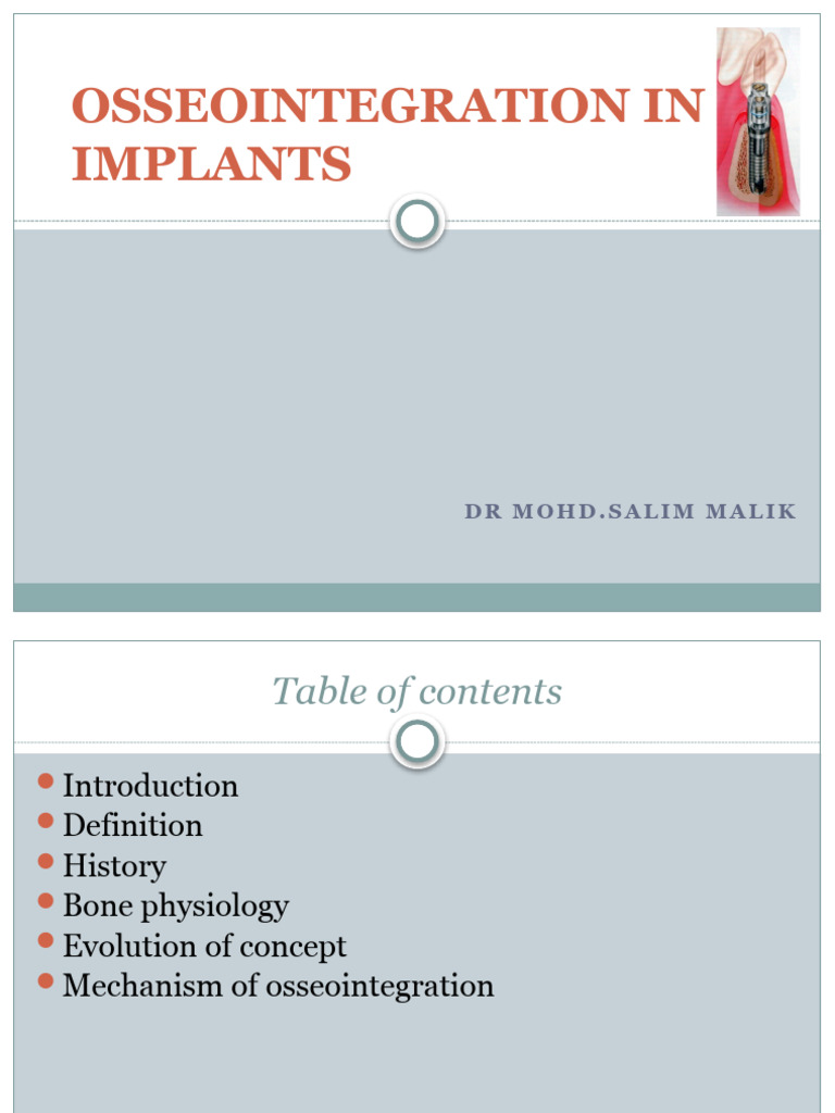 Osseointegration of Dental Implants | PDF | Dental Implant | Bone