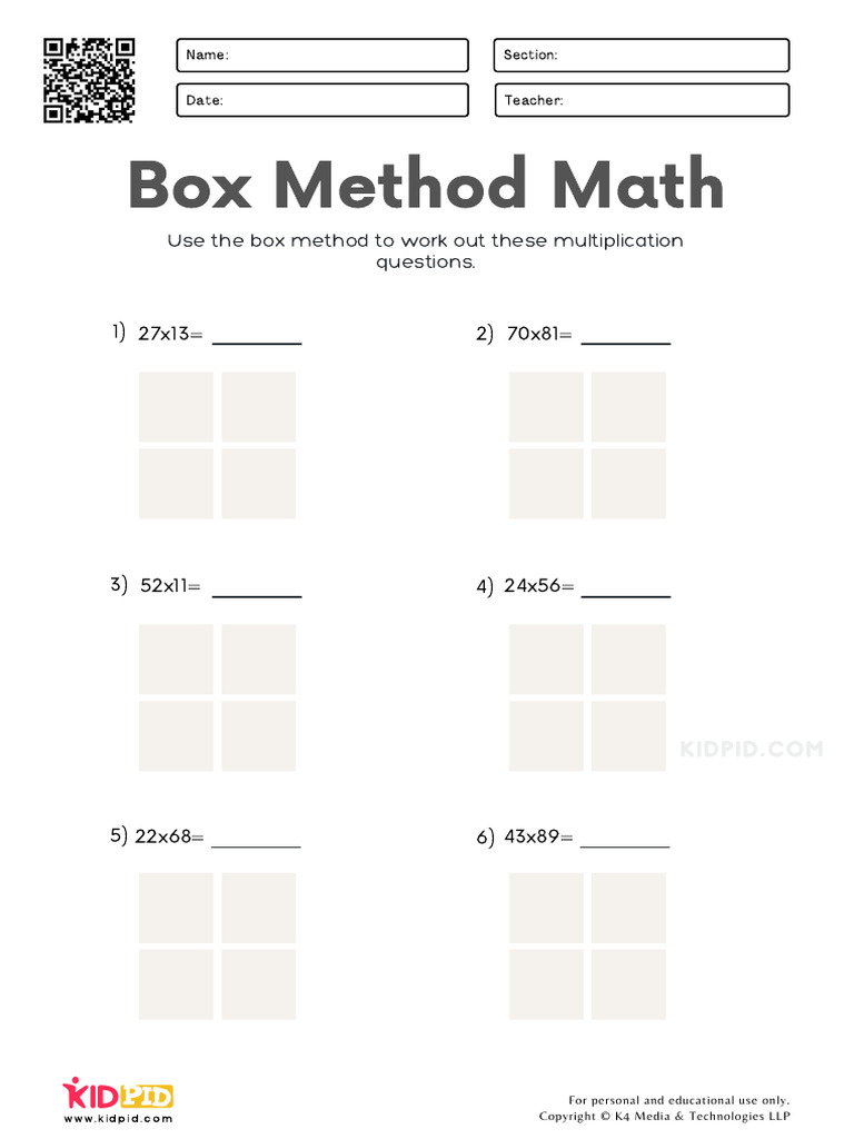 Box Method Multiplication Math Worksheet | PDF | Mathematics
