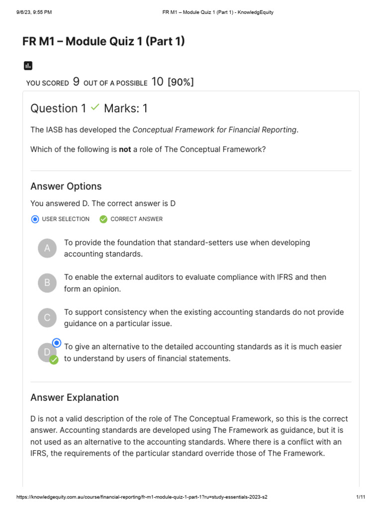 FR M1 - Module Quiz 1 (Part 1) - KnowledgEquity | PDF | Financial Statement | Accounting