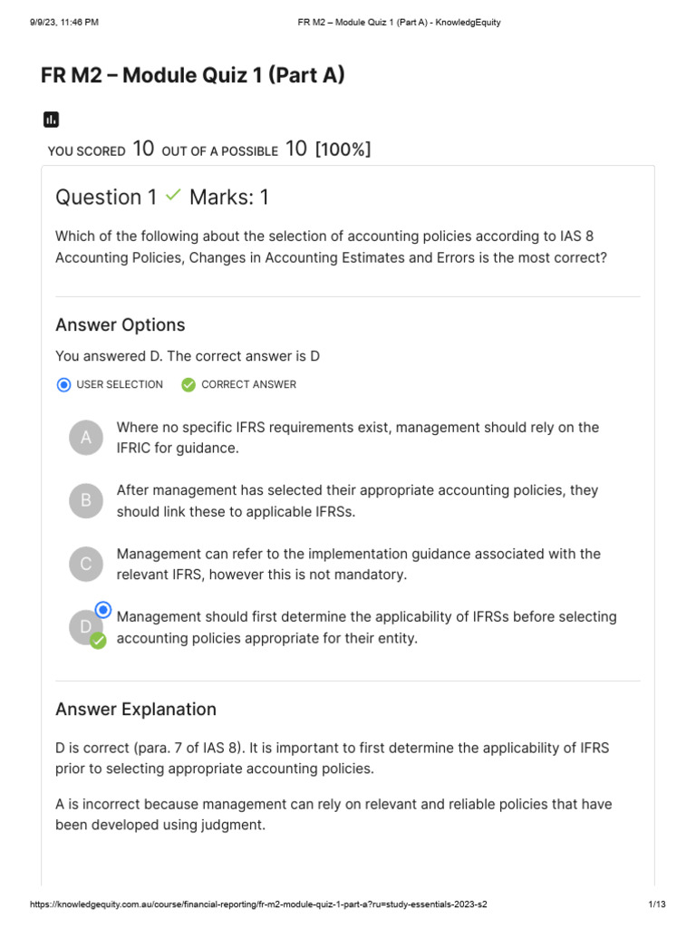 FR M2 Module Quiz 1 Overview | PDF | International Financial Reporting ...