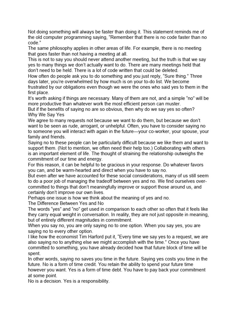 Not Doing Something Will Always Be Faster Than Doi | PDF