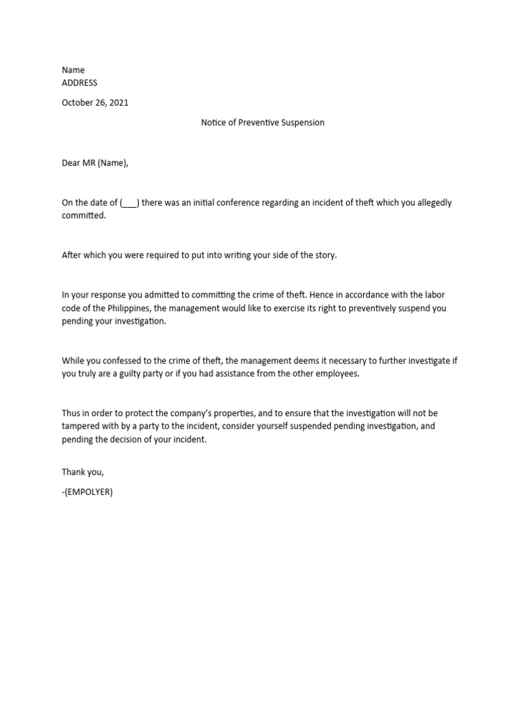 Notice of Preventive Suspension | PDF