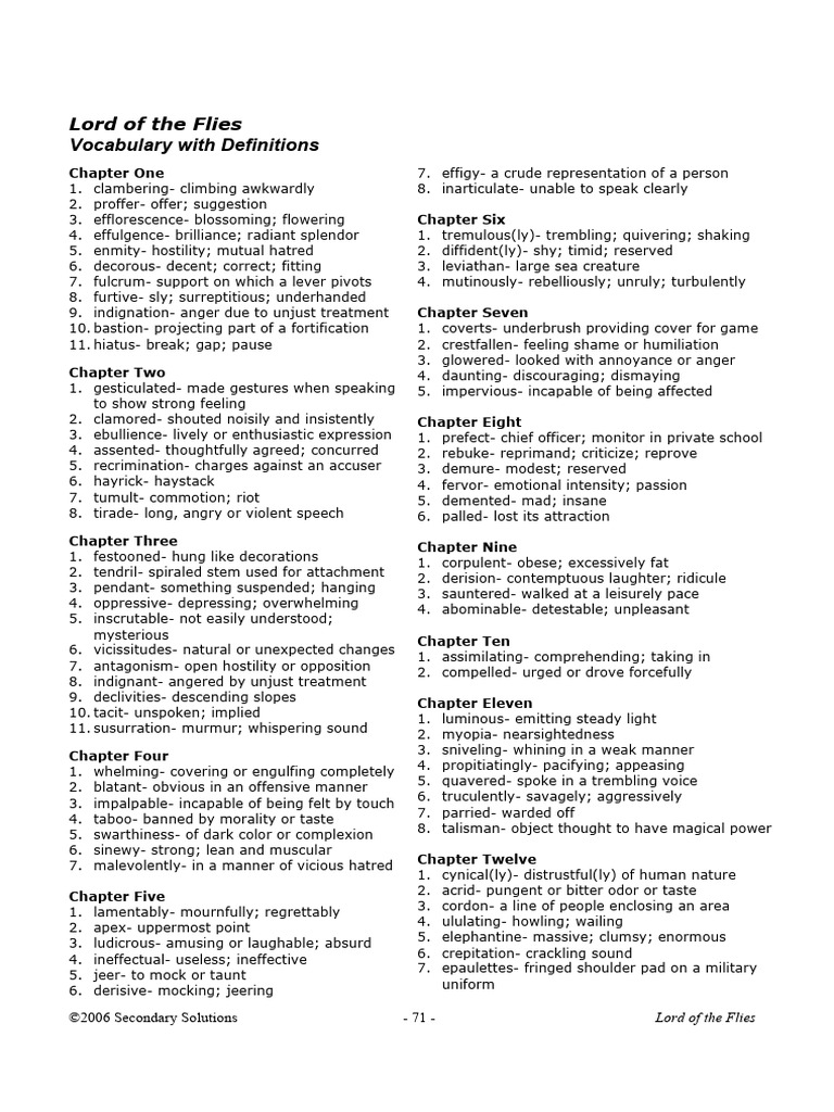 Lotf Vocabulary With Definitions | PDF | Subjective Experience | Emotions