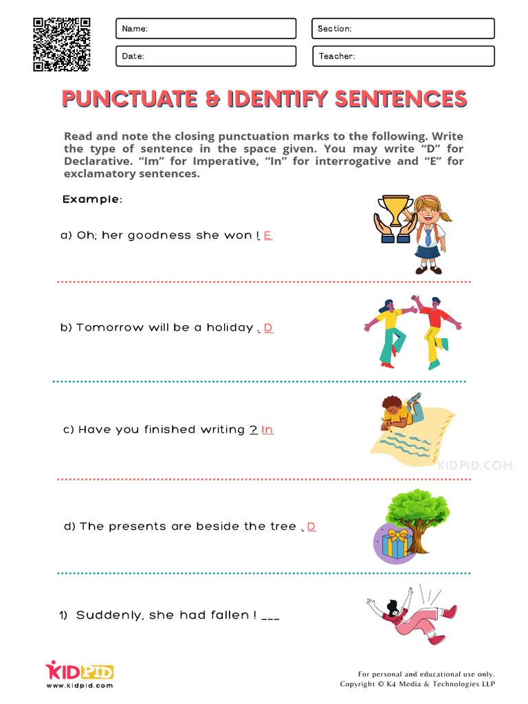 Punctuate Identify Sentences Free Printable Worksheets For Grade | PDF ...