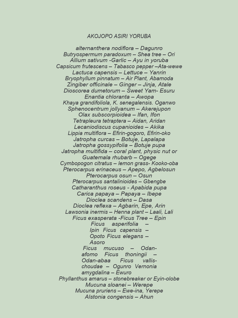 Akojopo Asiri Yorubapdf | PDF | Plants