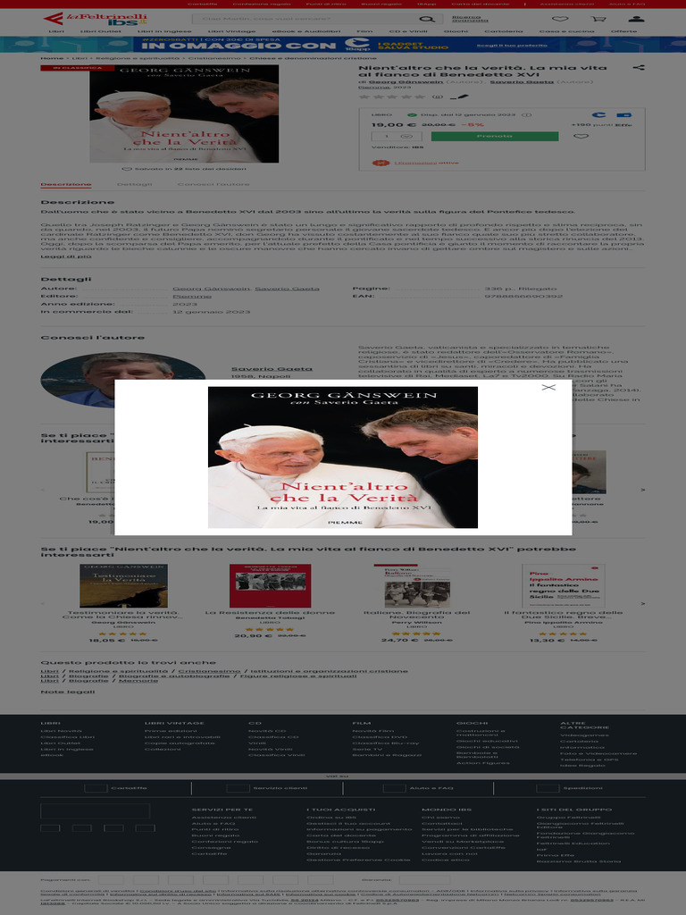 Nient'altro Che La Verità. La Mia Vita Al Fianco Di Benedetto XVI - Georg Gänswein - Saverio ...