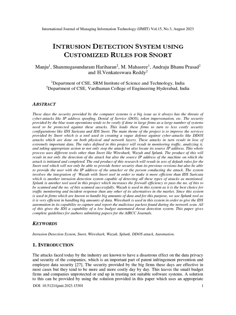 Intrusion Detection System Using Customized Rules For Snort | PDF | Computing | Secure Communication