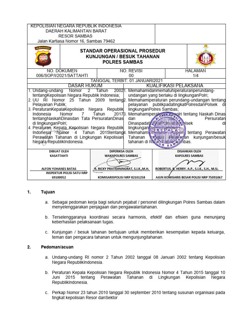 SOP Kunjungan Tahanan Polres Sambas | PDF | Ilmu Sosial