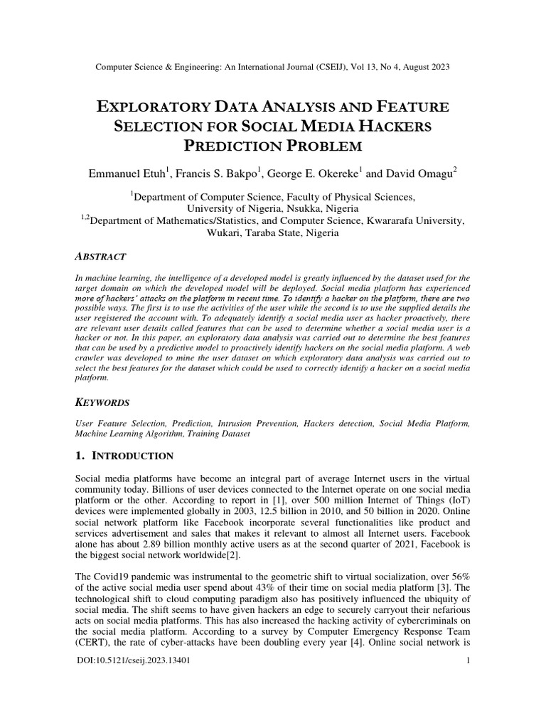Exploratory Data Analysis and Feature Selection For Social Media Hackers Prediction Problem ...