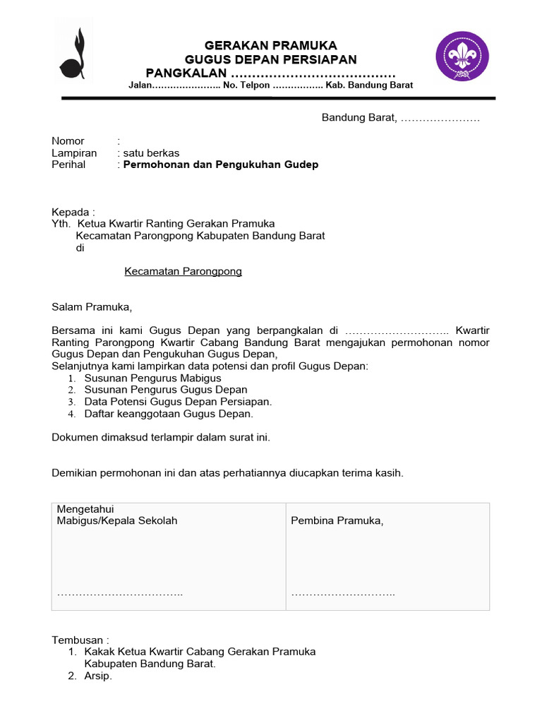 Permohonan Pengukuhan Gudep Pramuka | PDF | Olahraga & Rekreasi