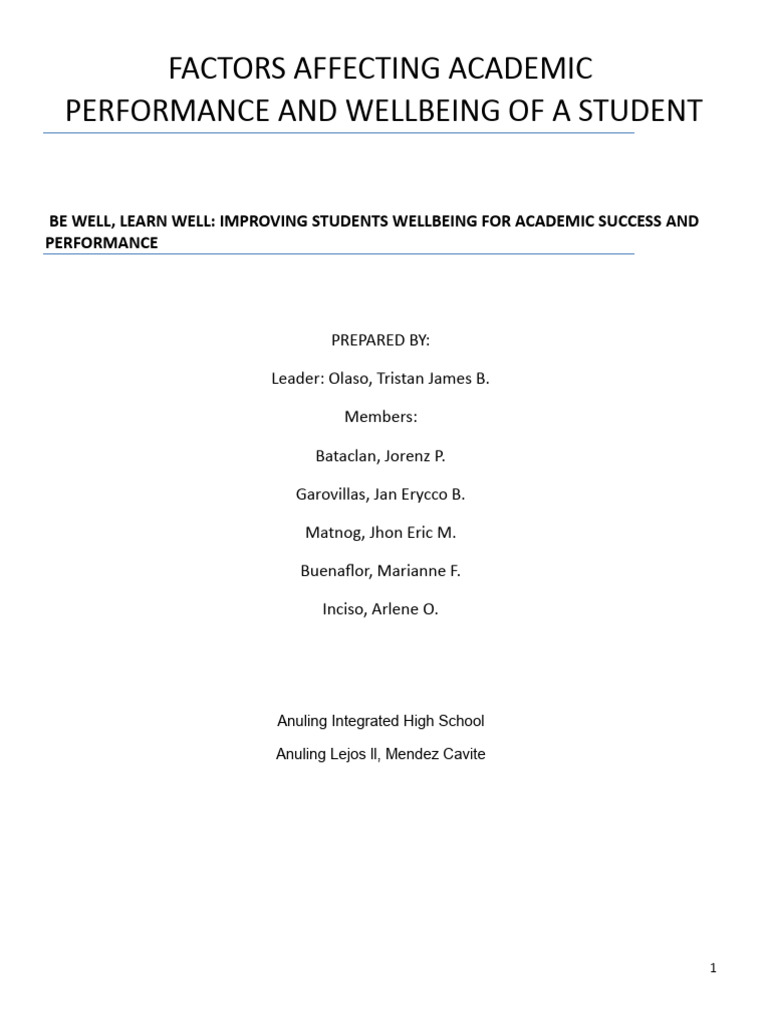 Factors Affecting Academic Performance | PDF | Well Being | Motivation