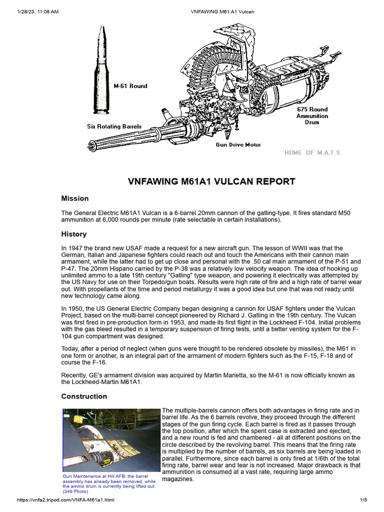 VNFAWING M61 A1 Vulcan | PDF | Ammunition | Equipment