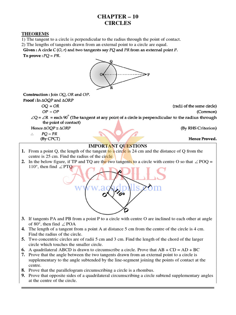 Circle Most Important Questions | PDF