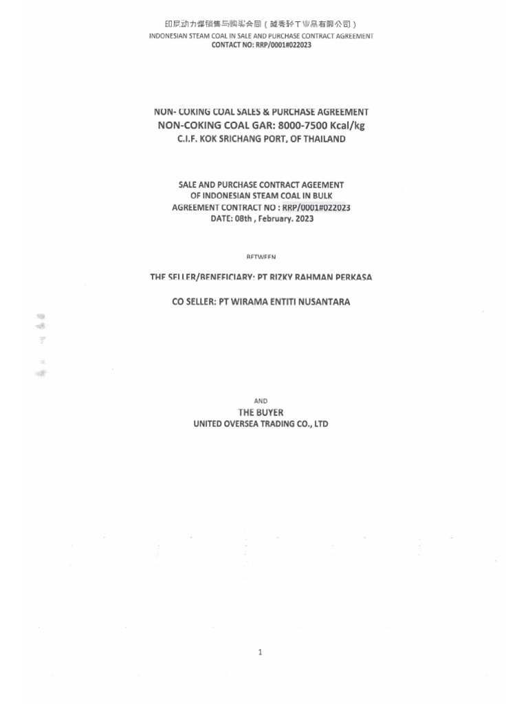 Coal Sale and Purchase Agreement | PDF