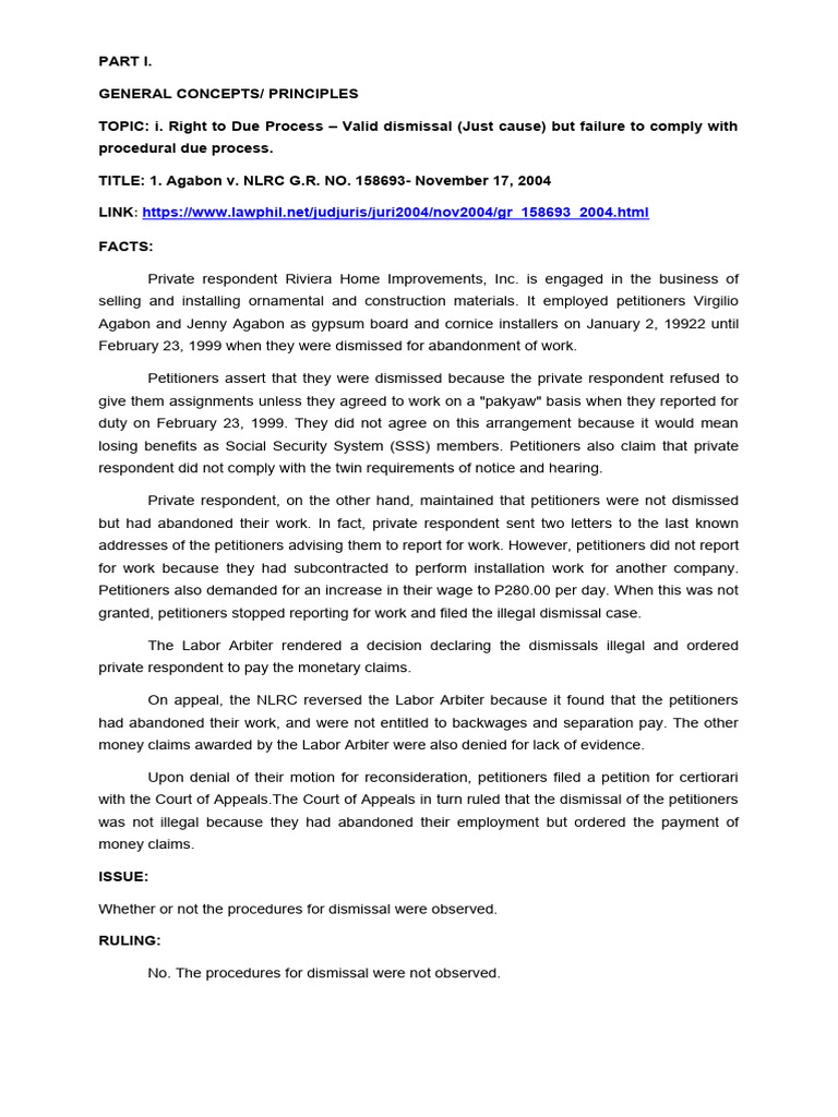 Labor Law 1 Case Digest | PDF | Employment | Labour Law