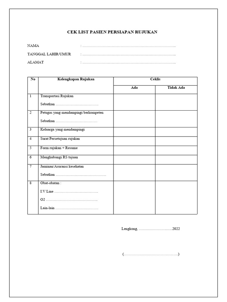 3.3.1.1 Contoh Persiapan Rujukan Pasien | PDF