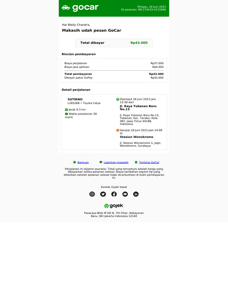 Nota Berangkat (Gojek) | PDF