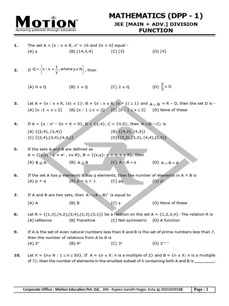 Maths DPP (Relation and Function) | Download Free PDF | Function (Mathematics) | Equations