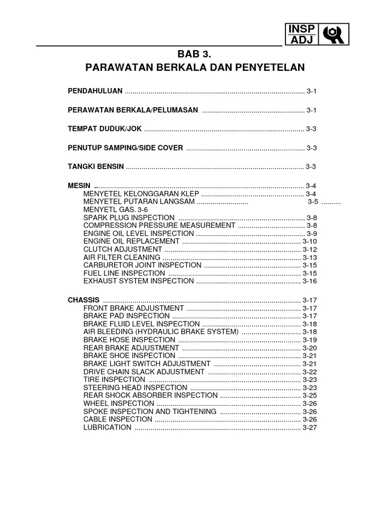 Service Manual Yamaha Scorpio Chapter 3 Inspection Adjustment | PDF | Brake | Motor Oil