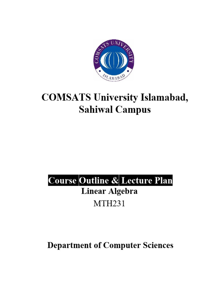 Course-Lecture-Wise-Plan Linear Algebra New | PDF | Matrix (Mathematics) | Determinant