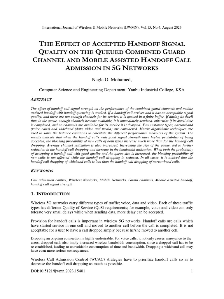 The Effect of Accepted Handoff Signal Quality On The Queued Combined ... The Effect of Accepted Handoff Signal Quality On The Queued Combined ...