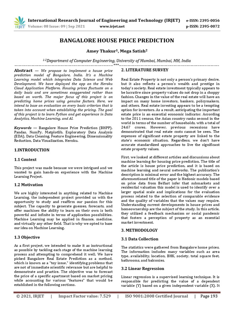 Bangalore House Price Prediction | PDF | Regression Analysis | Machine ...