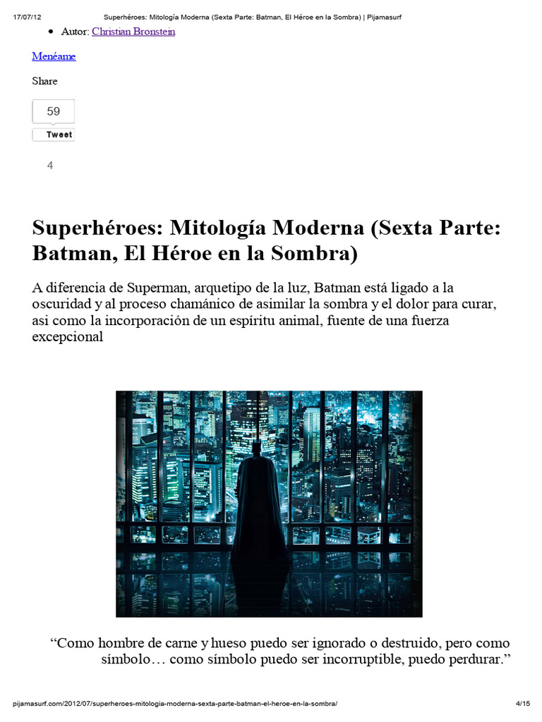 Superhéroes - Mitología Moderna (Sexta Parte - Batman, El Héroe en La ...