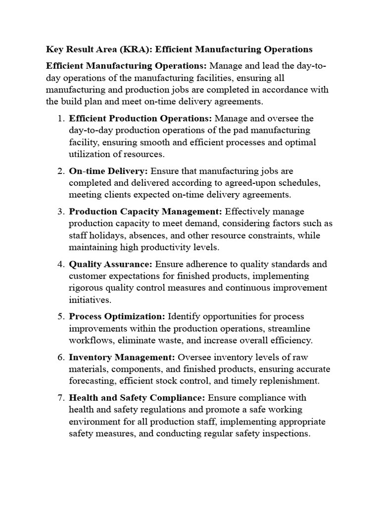 KPIs and KRAs for Production Management | PDF | Audit | Business Process