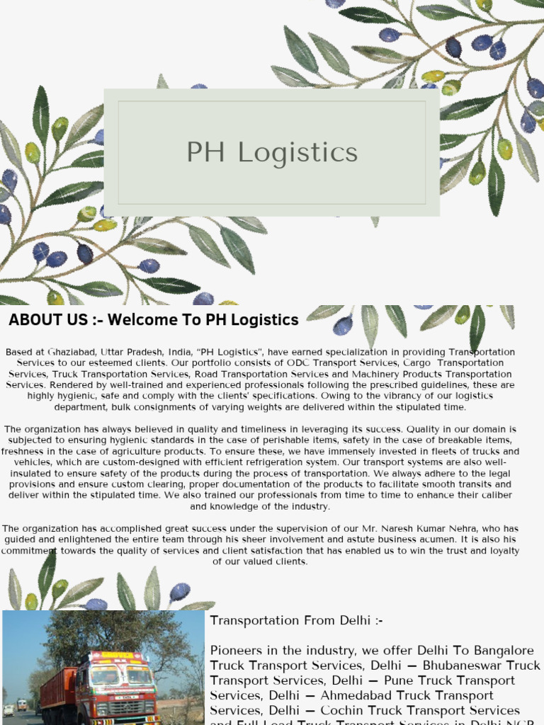 PH Logistics: Comprehensive Transport Solutions | PDF