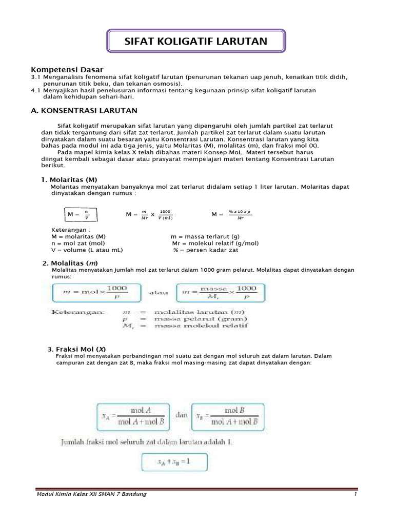 Modul Sifat Koligatif Larutan 1 | PDF