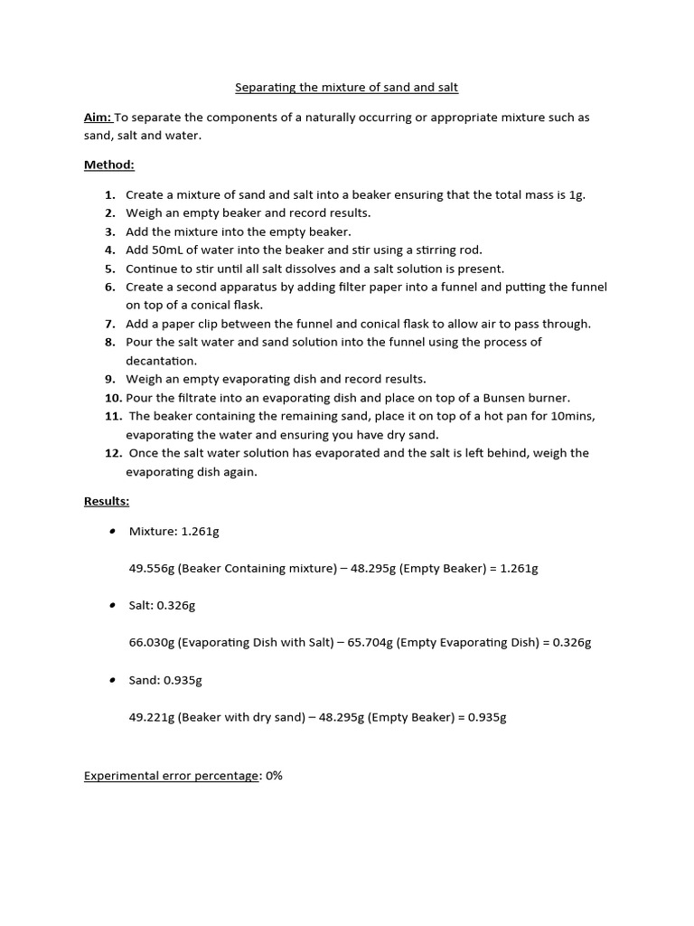 Separating The Mixture of Sand and Salt p1.2 | PDF